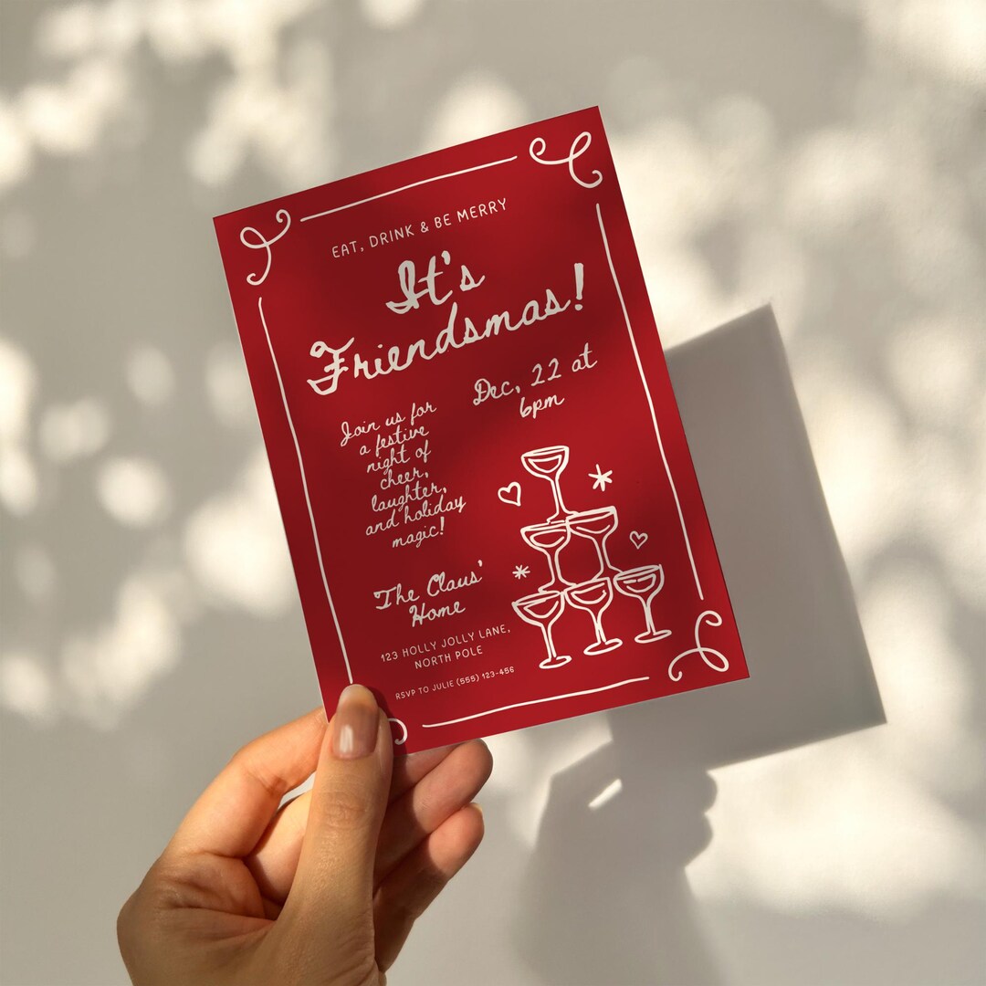 Whimsical Merry Friendsmas Invitation Template, Hand Drawn Christmas ...