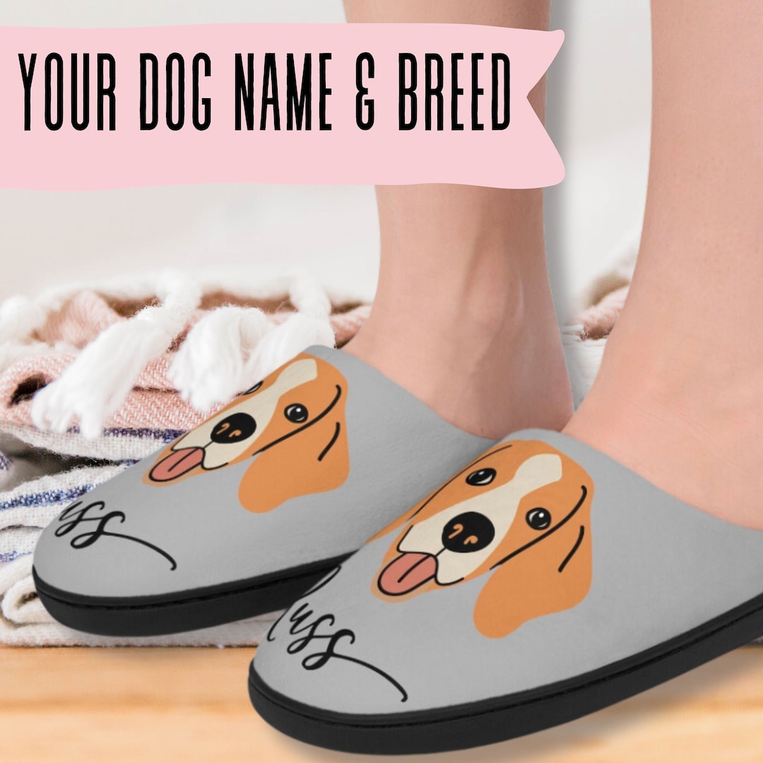 Personalised Dog Slippers With Dog Name & Breed Picture, Women's Custom ...