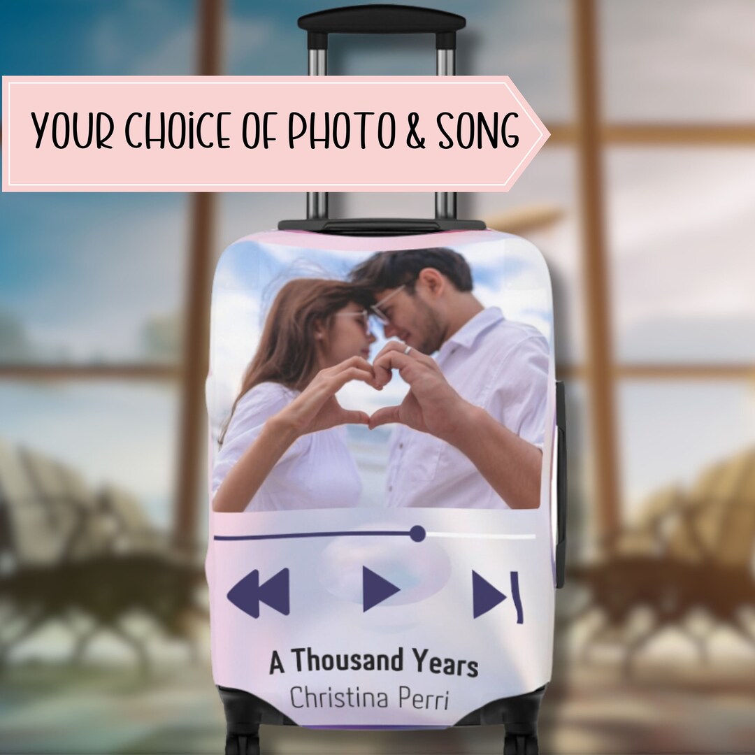 Personalized Luggage Cover Honeymoon Custom Song & Photo Just Married ...