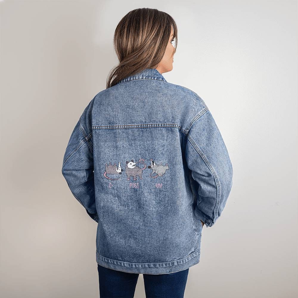 Opossum Women's Oversized Denim Jacket Possum Lovers Slouchy Boyfriend ...