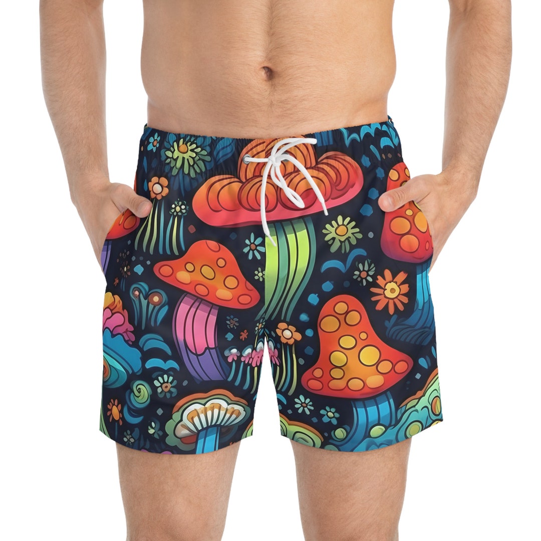 Psychedelic Mushroom Swim Trunks Mens Bright Trippy Shroom Print ...