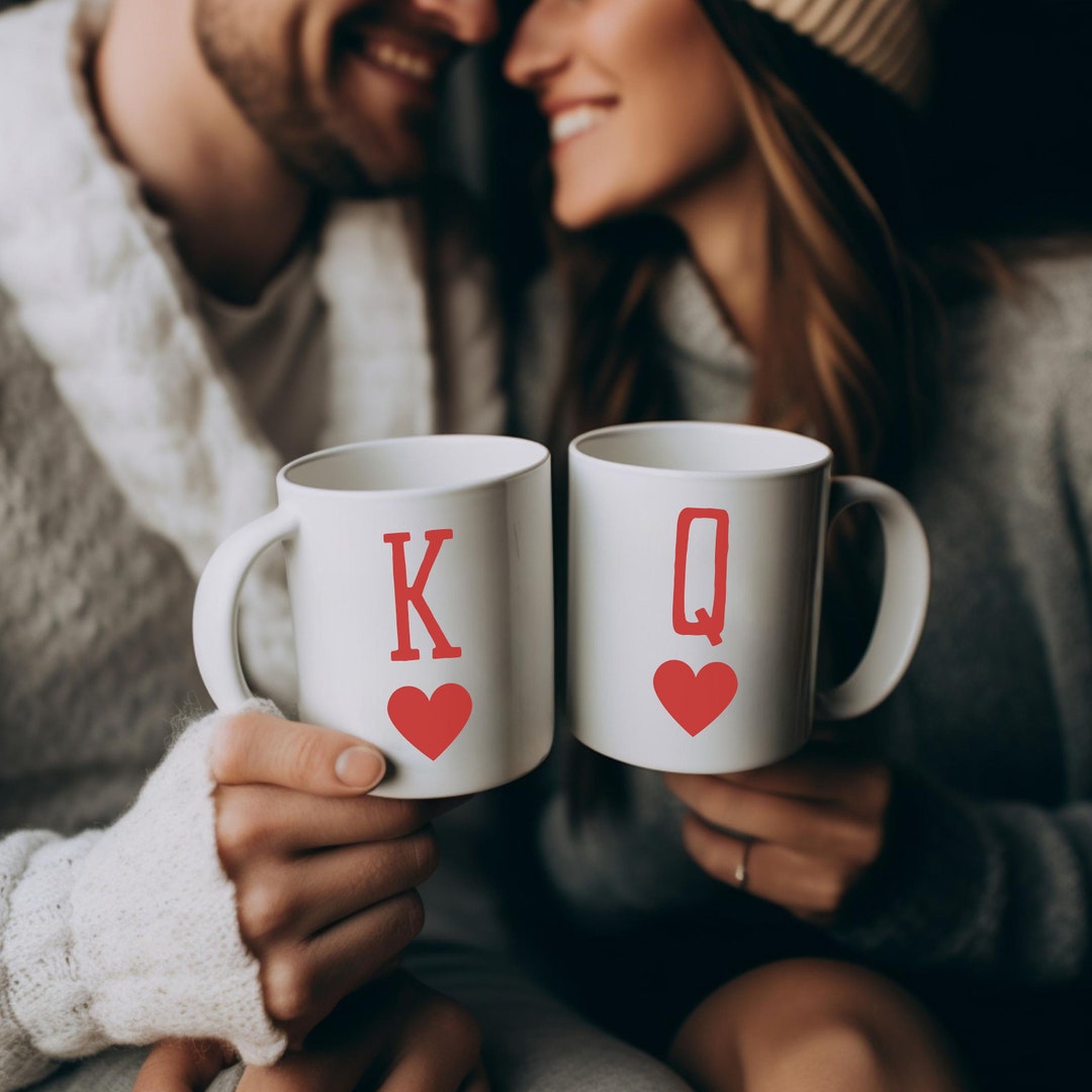 His & Hers Matching Mug Set King and Queen Hearts Mug Set Couples Gift ...