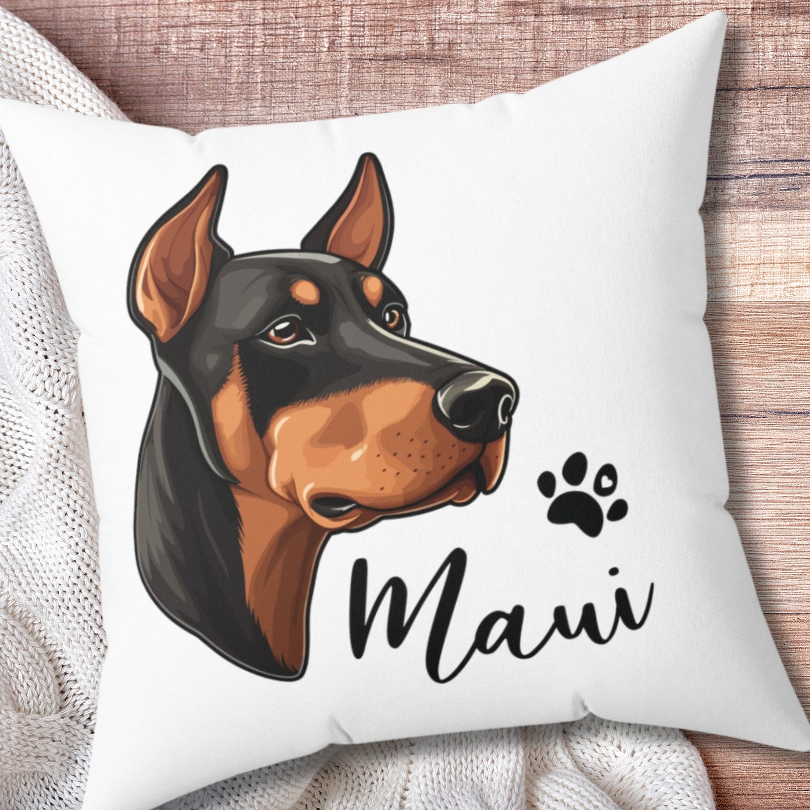 Personalized Dobermann Pinscher Dog Pillow Custom Dobie Name Cushion ...