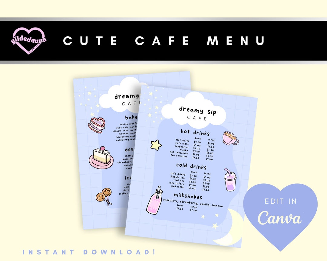 Cute Cafe Menu Template Editable Menu Template Canva - Etsy