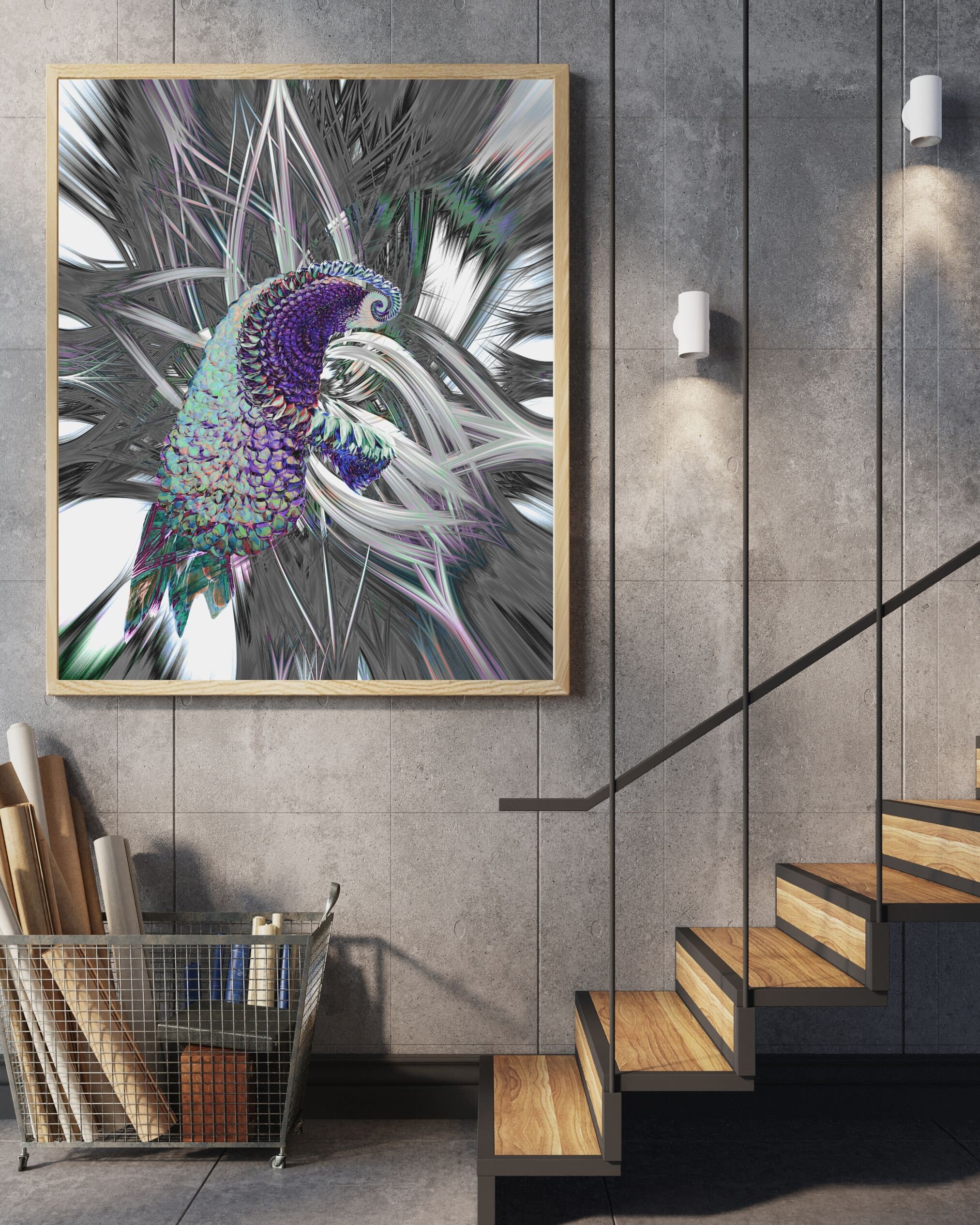 Printable Art Dalia Bird Fractal Turquoise & Purple Digital Painting ...