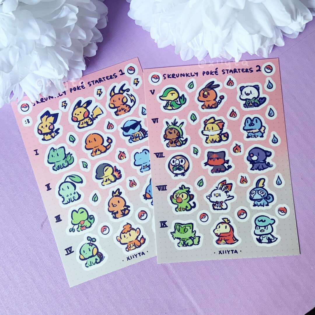 Skrunkly Pocket Starter Animals [P K M] Sticker Sheet | Elemental Grass ...