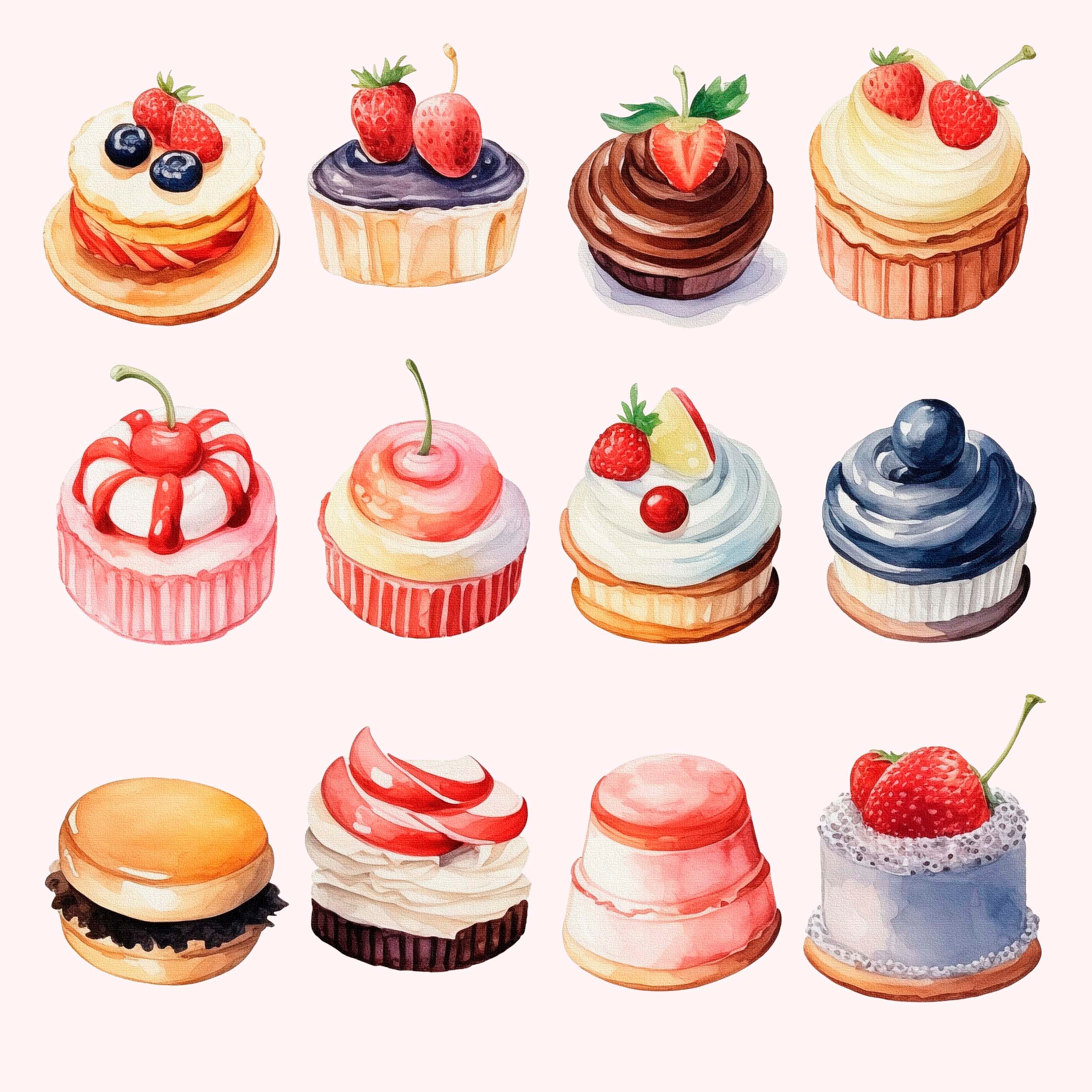 Watercolor Desserts Clipart Bundle, Watercolor PNG/JPG, Transparent ...