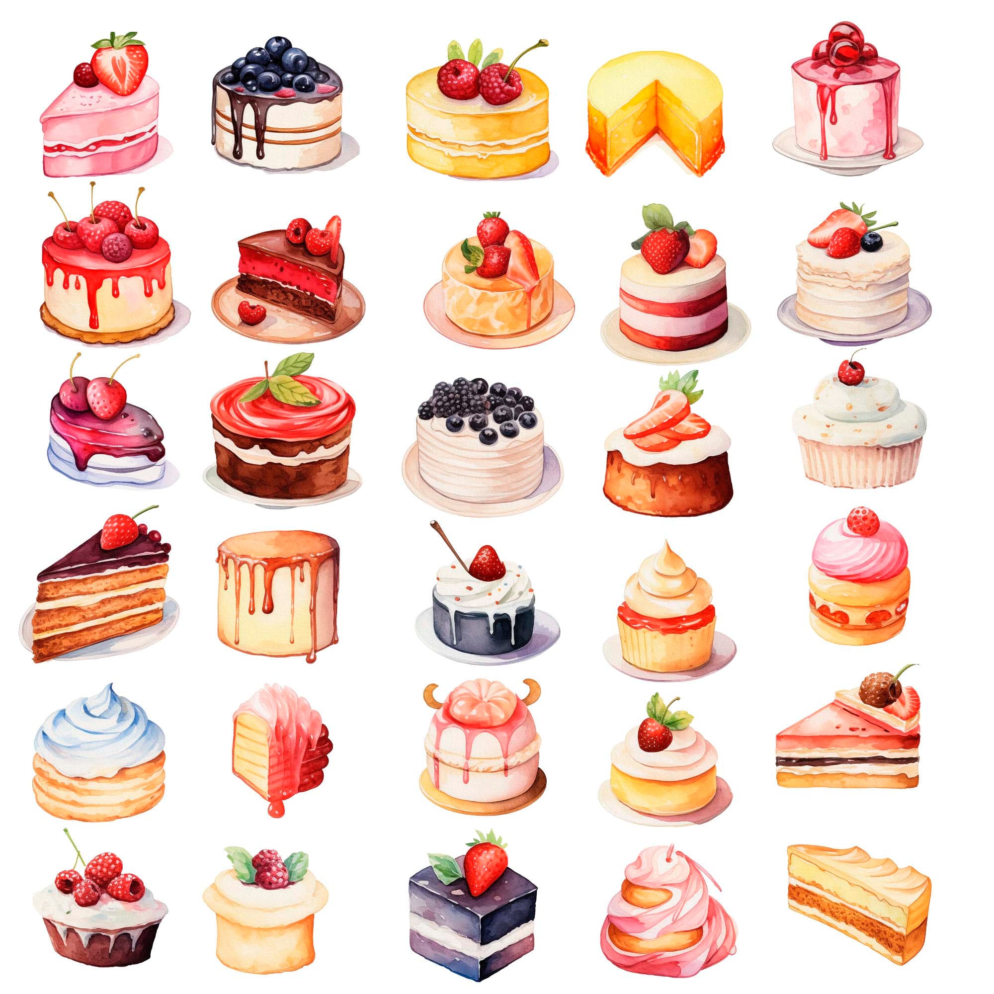 Watercolor Desserts Clipart Bundle, Watercolor PNG/JPG, Transparent ...