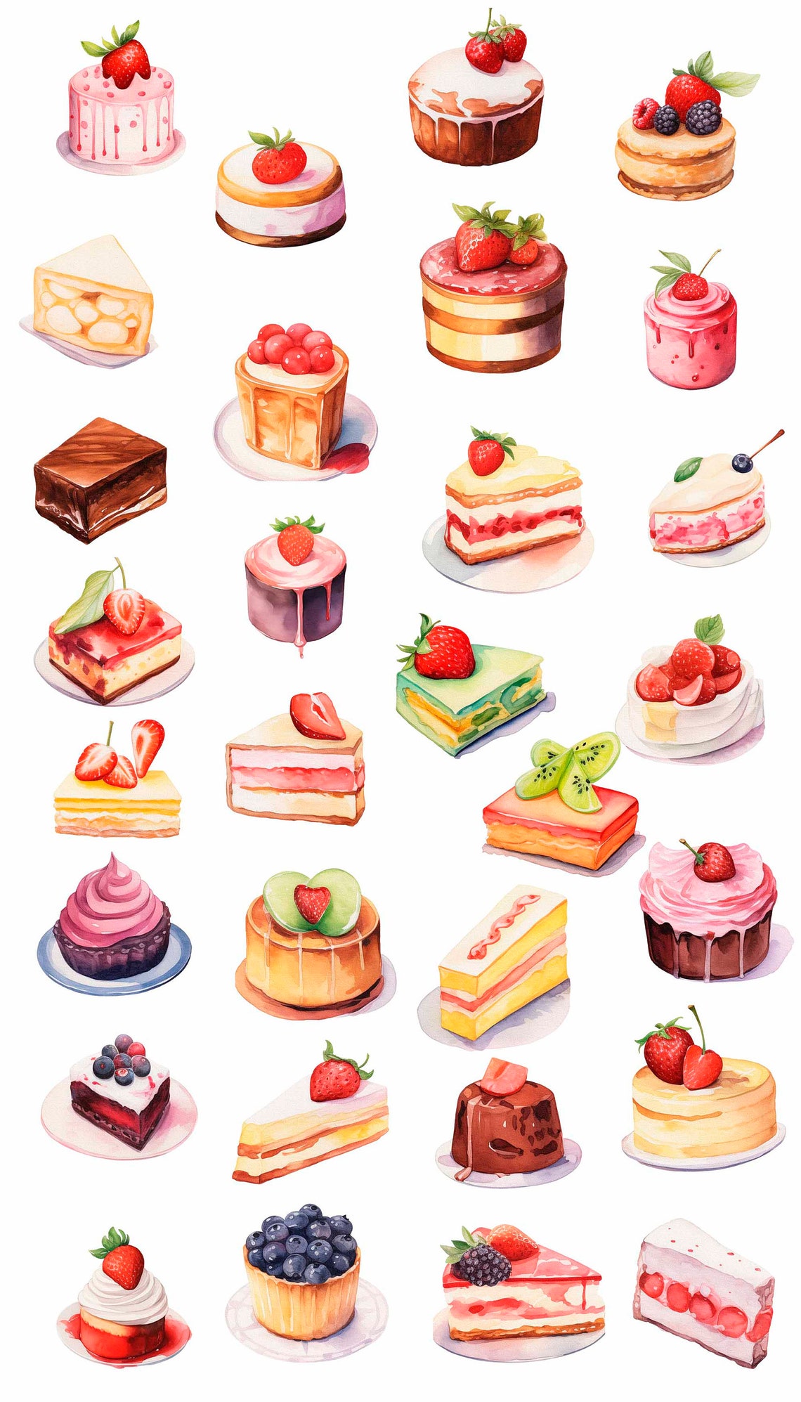 Watercolor Desserts Clipart Bundle, Watercolor PNG/JPG, Transparent ...
