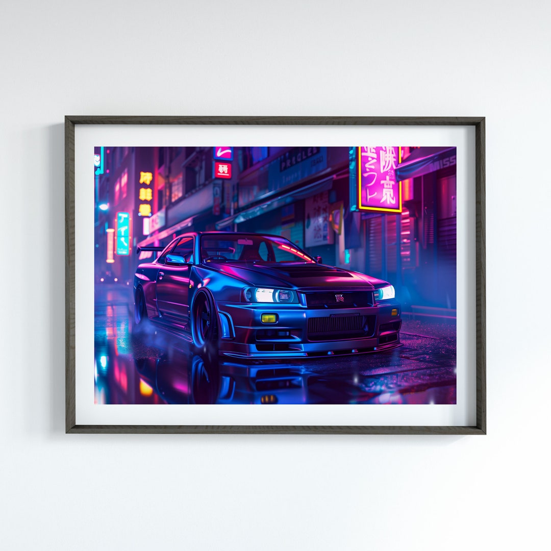 Nissan Skyline GT-R R34, Neon Streets, Cyberpunk Art, Urban Scene ...