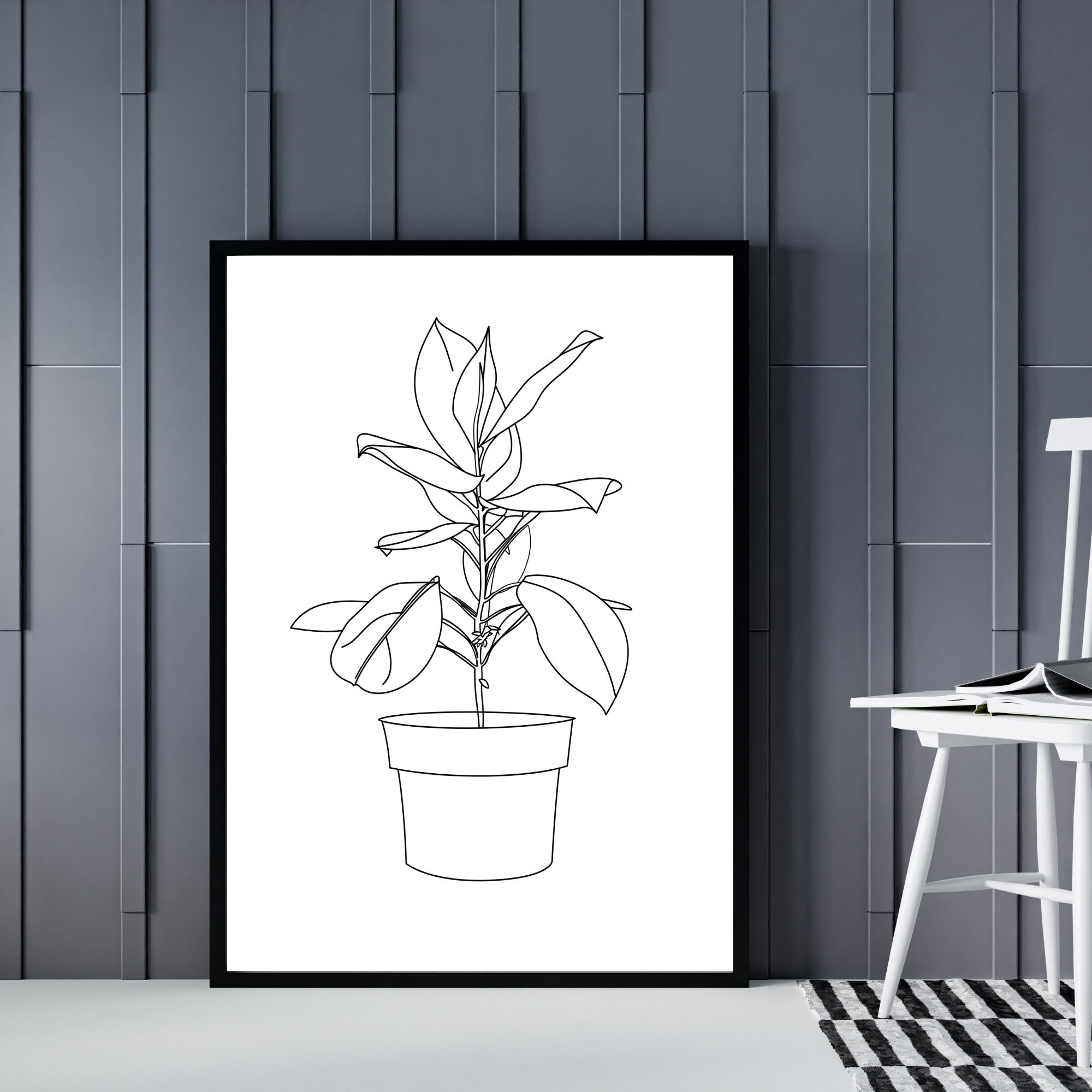 Potted Plant Simple Line Art Botanical Illustration Sleek Modern ...