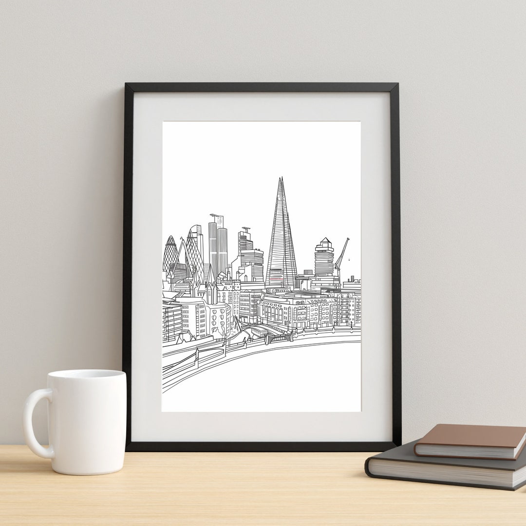 London Skyline Drawing Cityscape Minimal Line Art Simple Sketch Urban ...