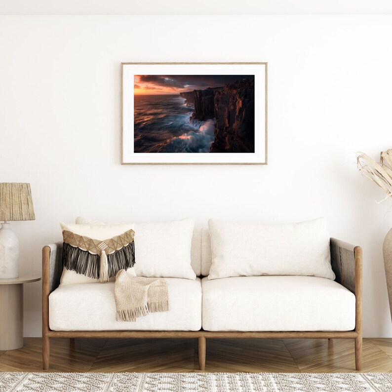 Cliffside, Stormy Seas, Sunrise, Golden Glow, Turbulent Waters, Waves ...