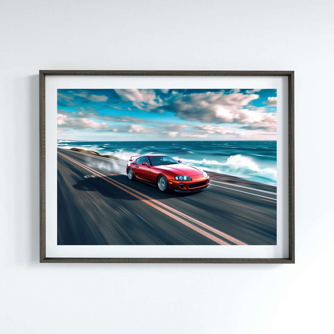 Toyota Supra Mk4, Coastal Highway, Ocean Waves, Comic Book Style, JDM ...