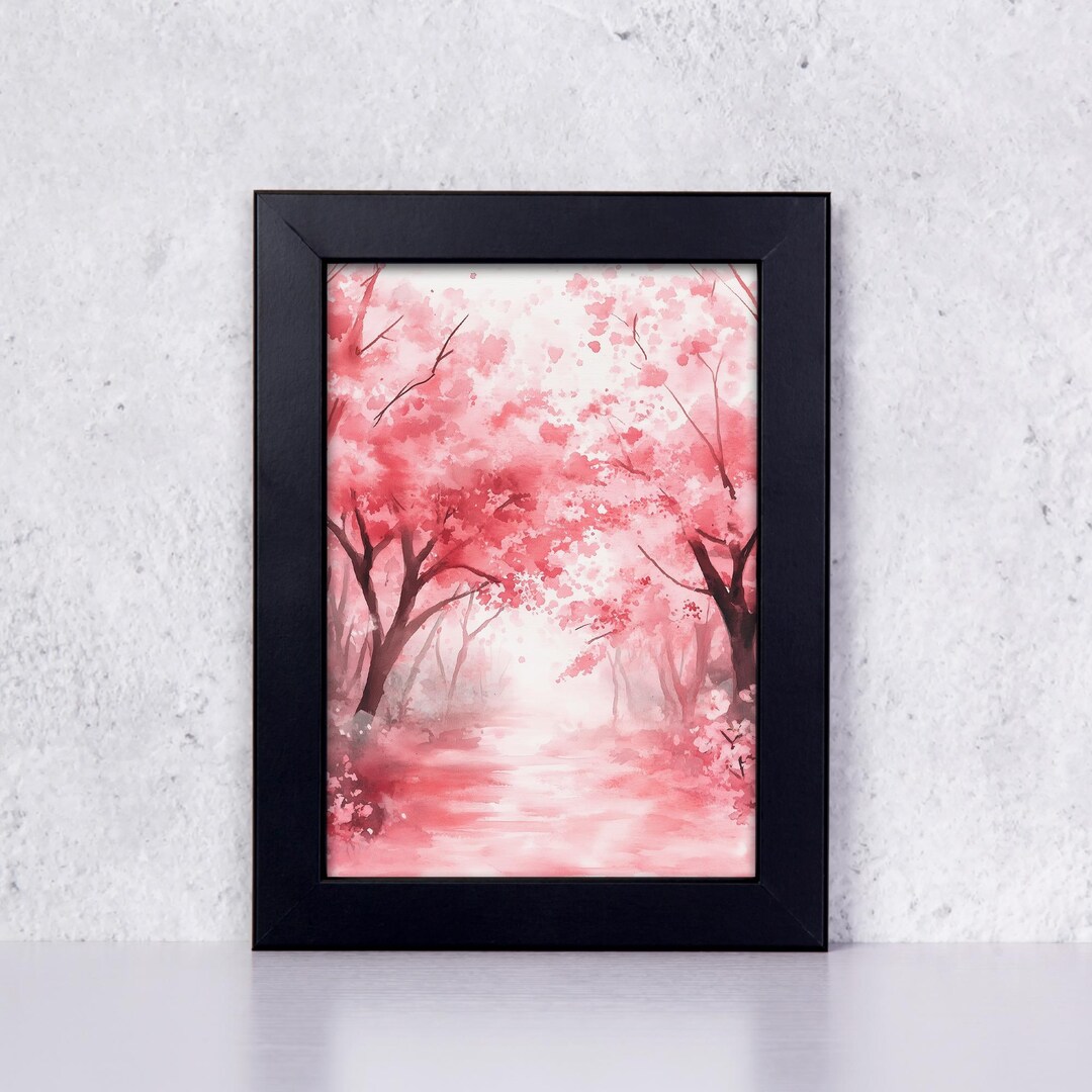 Japanese Cherry Blossom Tree Watercolor Print of Pink Sakura Blossoms ...