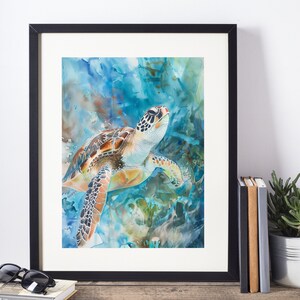 Sea Turtle, Swimming, Watercolor Painting, Aquatic Animals, Marine Life ...