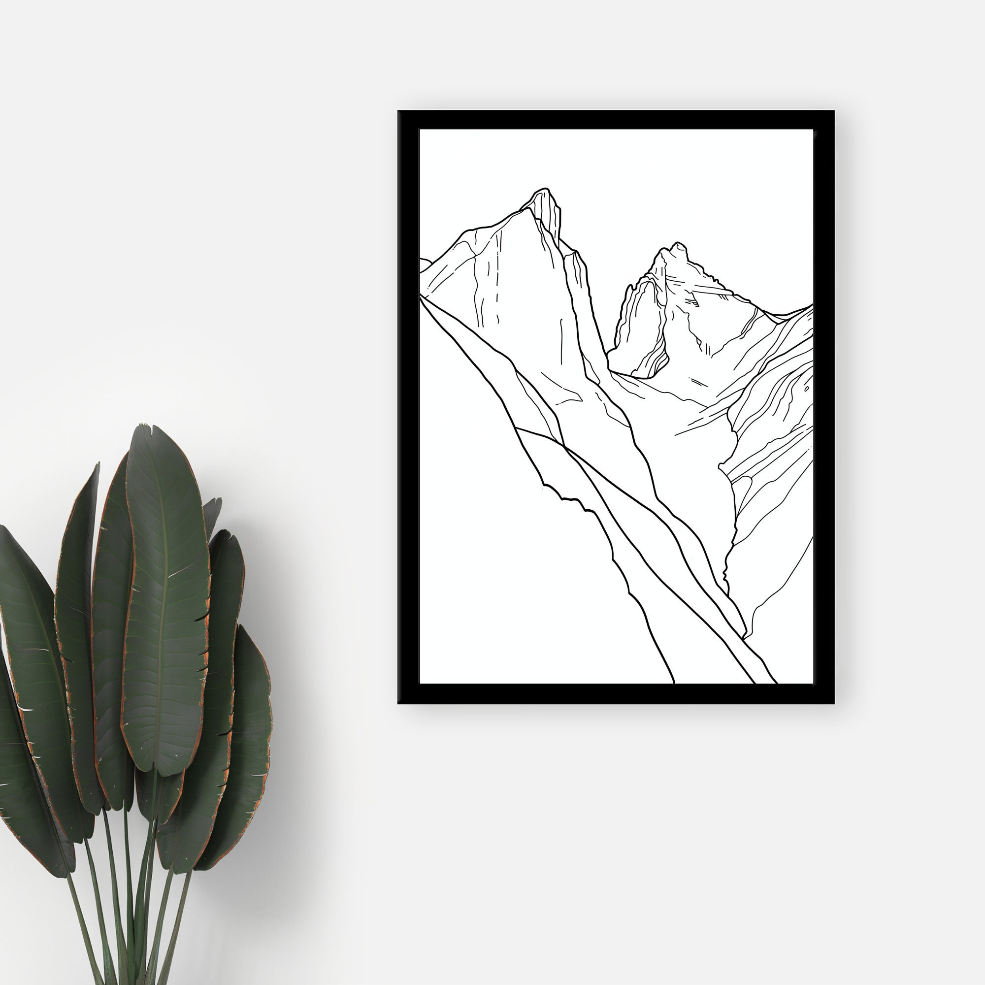 Mountain Range Line Drawing Nature Sketch Modern Artwork Elegant Wall ...