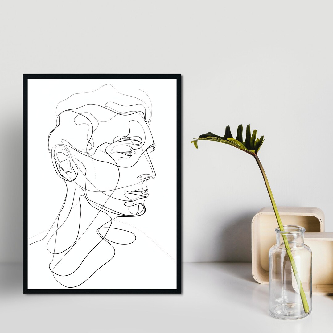 Continuous Line Art Man Face Drawing Sleek Modern Artwork Elegant Wall ...