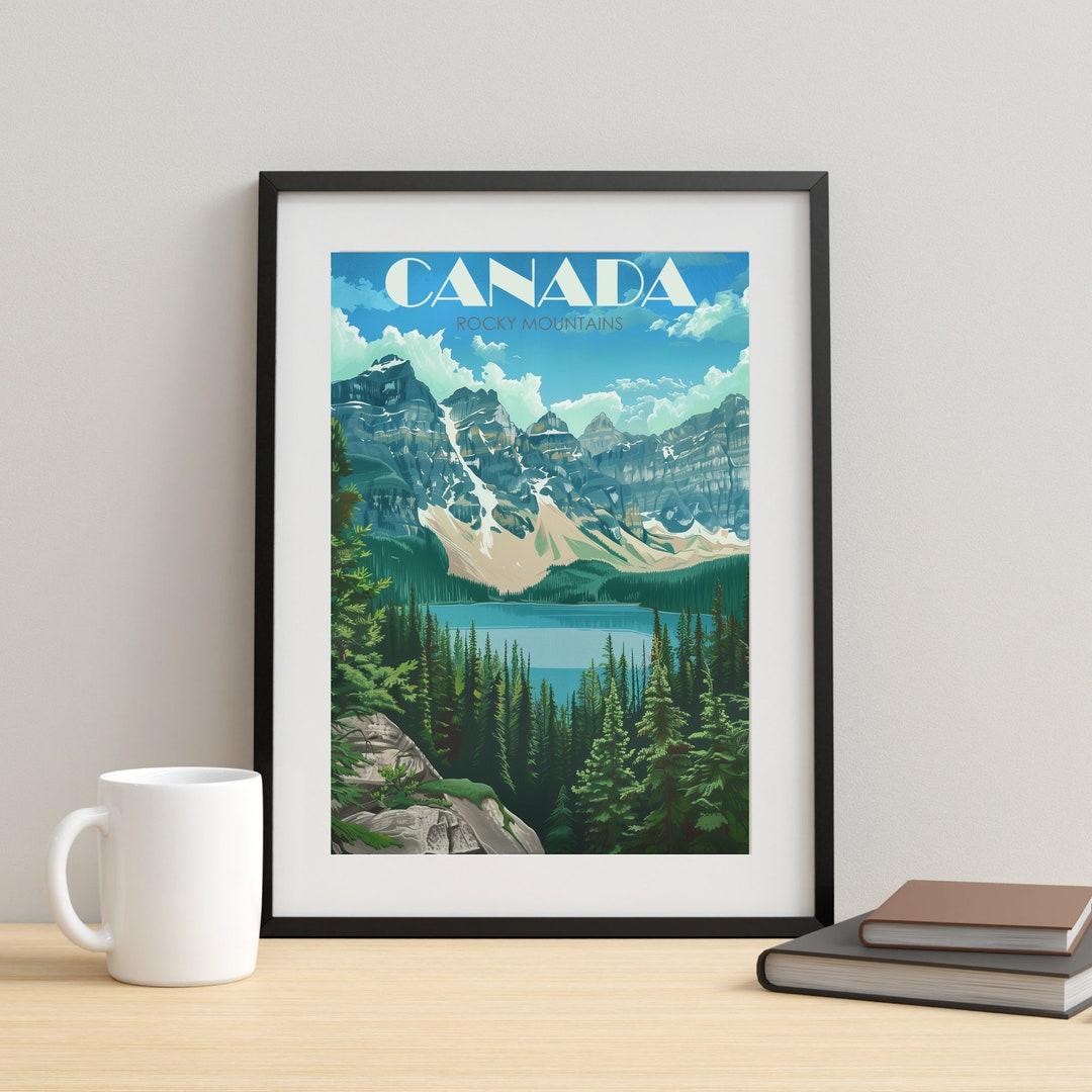 Canadian Rockies Antique Travel Poster Gift for Traveler Lush Green ...