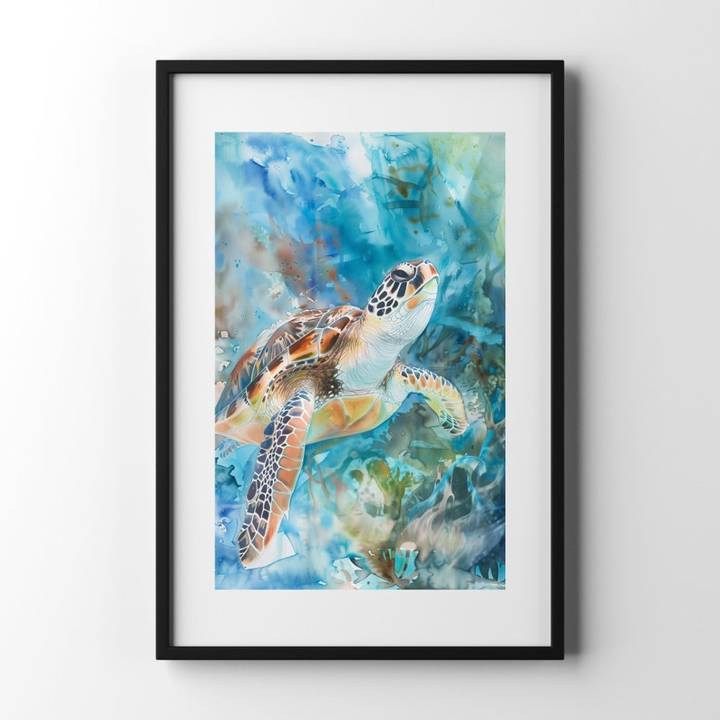 Sea Turtle, Swimming, Watercolor Painting, Aquatic Animals, Marine Life ...