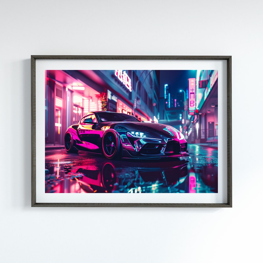 Toyota Supra MK5, Neon Streets, Cyberpunk Art, Urban Scene, Comic Book ...