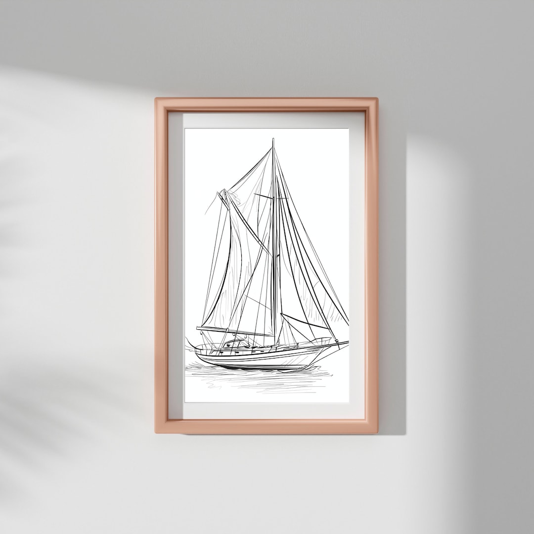 Sailboat Drawing Boat Illustration Simple Line Art Sleek Modern Artwork ...