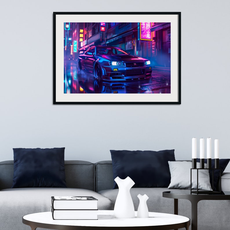 Nissan Skyline GT-R R34, Neon Streets, Cyberpunk Art, Urban Scene ...