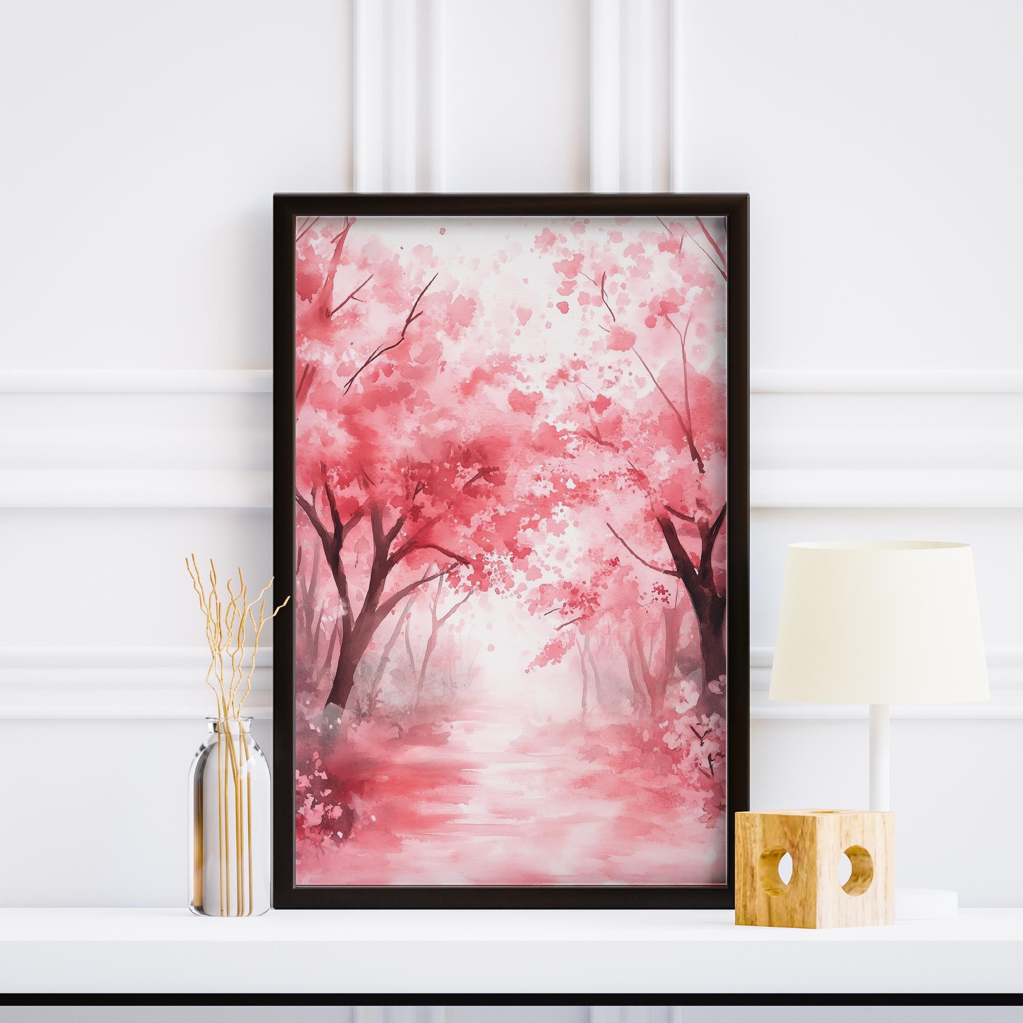 Japanese Cherry Blossom Tree Watercolor Print of Pink Sakura Blossoms ...