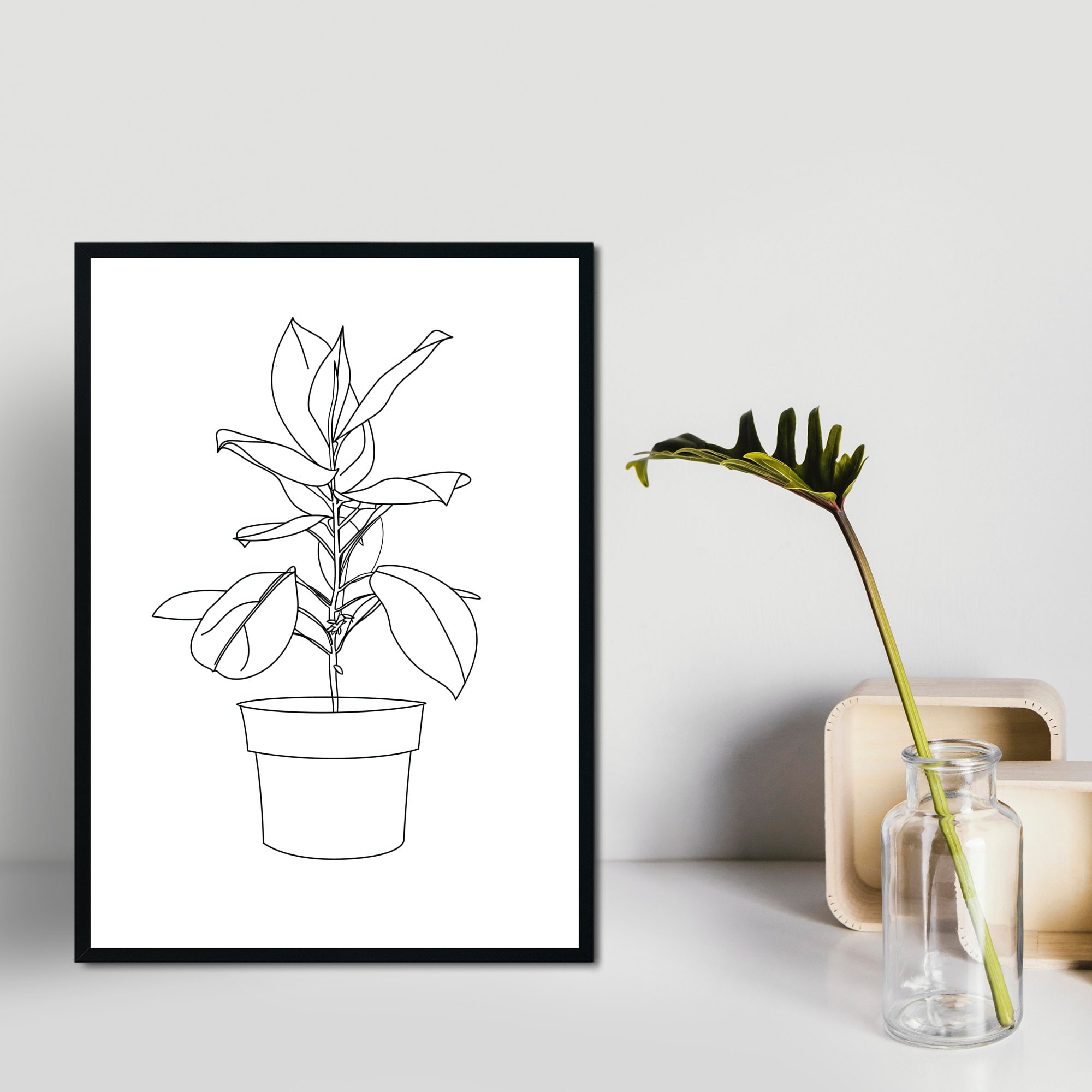 Potted Plant Simple Line Art Botanical Illustration Sleek Modern ...