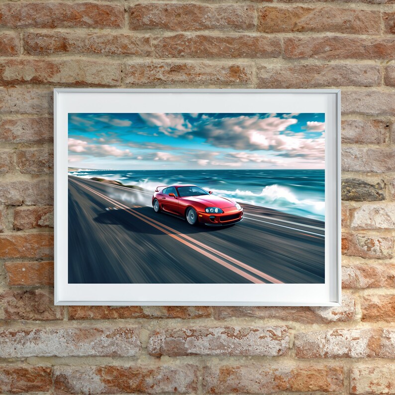 Toyota Supra Mk4, Coastal Highway, Ocean Waves, Comic Book Style, JDM ...