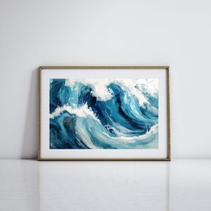 Ocean Wave Art for Coastal Decor Watercolor Painting Print Soft Blue ...