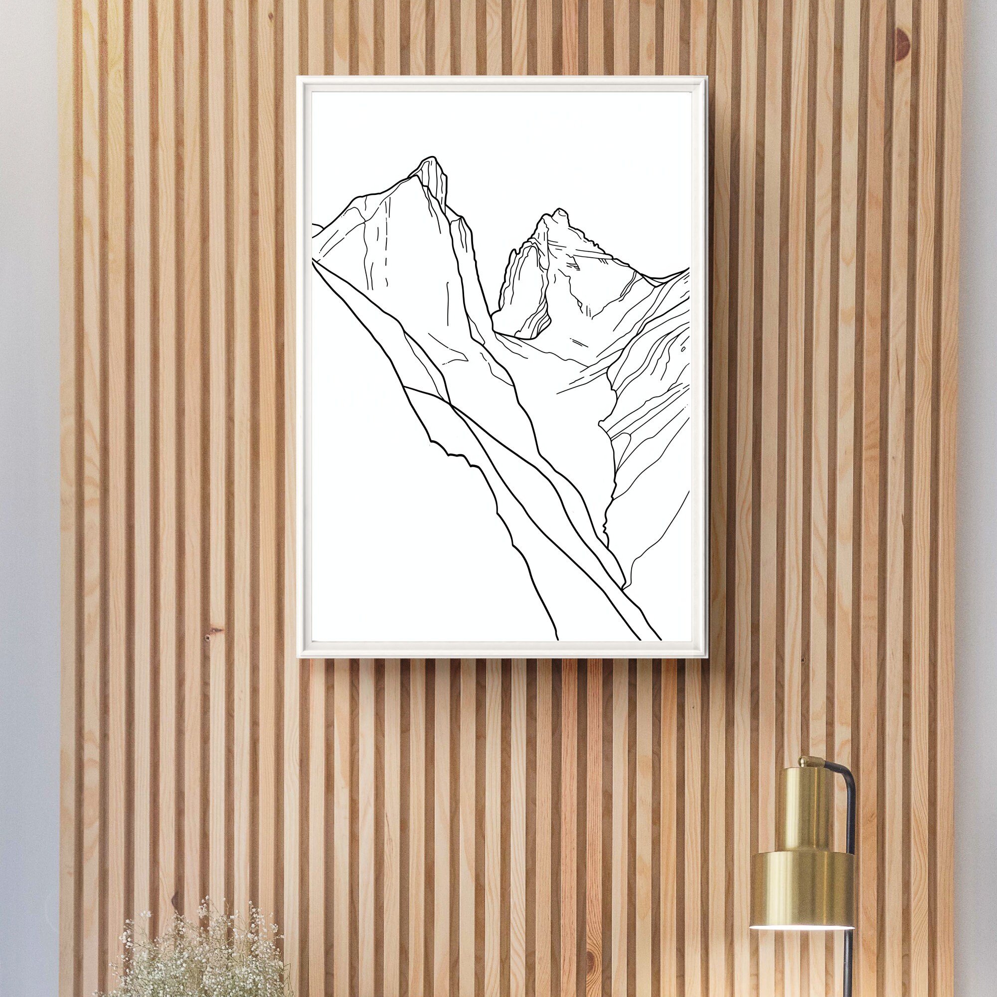 Mountain Range, Line Drawing, Nature Sketch, Illustrative, Modern Art ...