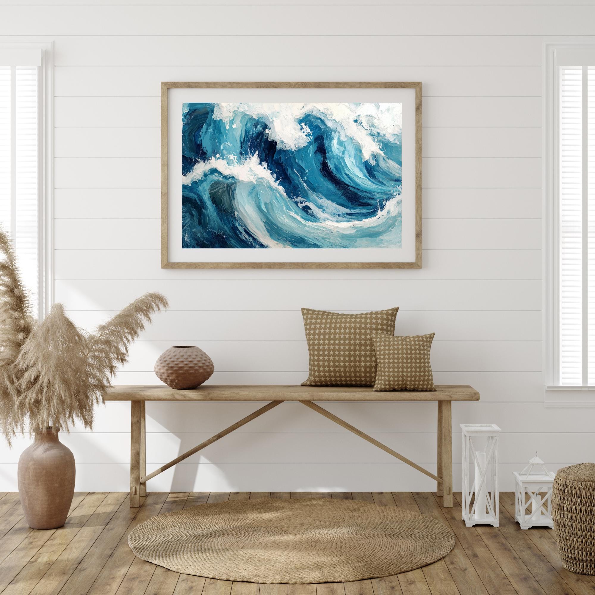 Ocean Wave Art for Coastal Decor Watercolor Painting Print Soft Blue ...