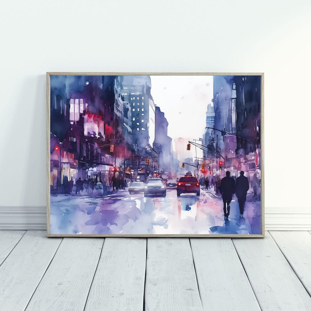 City Skyline Wall Art Watercolor Cityscape Print Urban Art for City ...