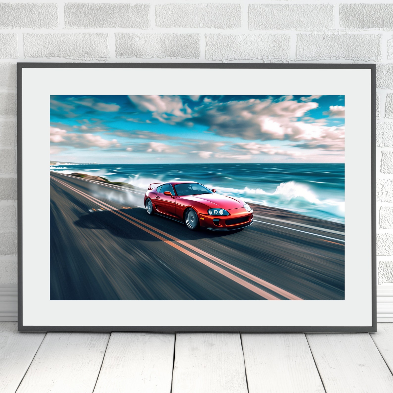 Toyota Supra Mk4, Coastal Highway, Ocean Waves, Comic Book Style, JDM ...