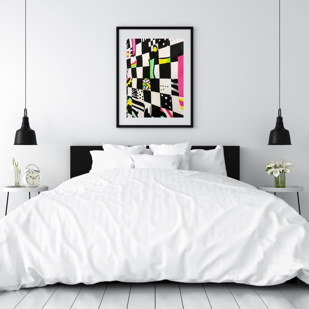 Checkered Artwork for Living Room Black and White Abstract Art ...