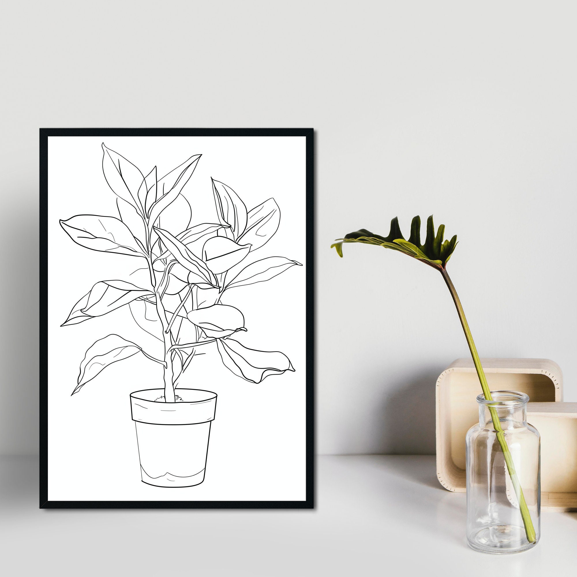 Potted Plant Simple Line Art Botanical Illustration Sleek Modern ...