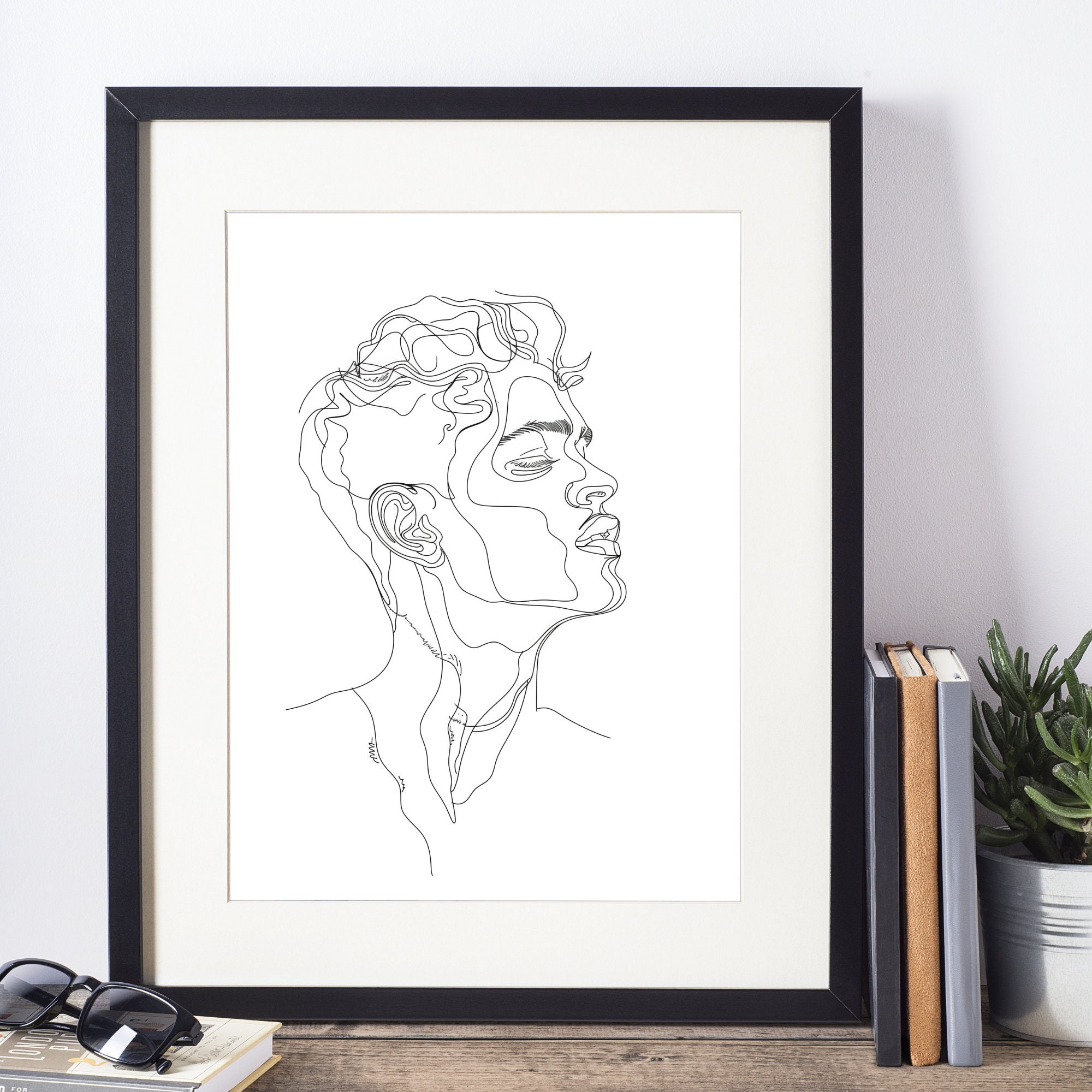 Continuous Line Art Man Face Drawing Sleek Modern Artwork Elegant Wall ...