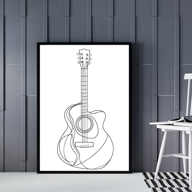 Guitar, String Instrument, Simple Line Art, Illustrative, Sleek, Modern ...