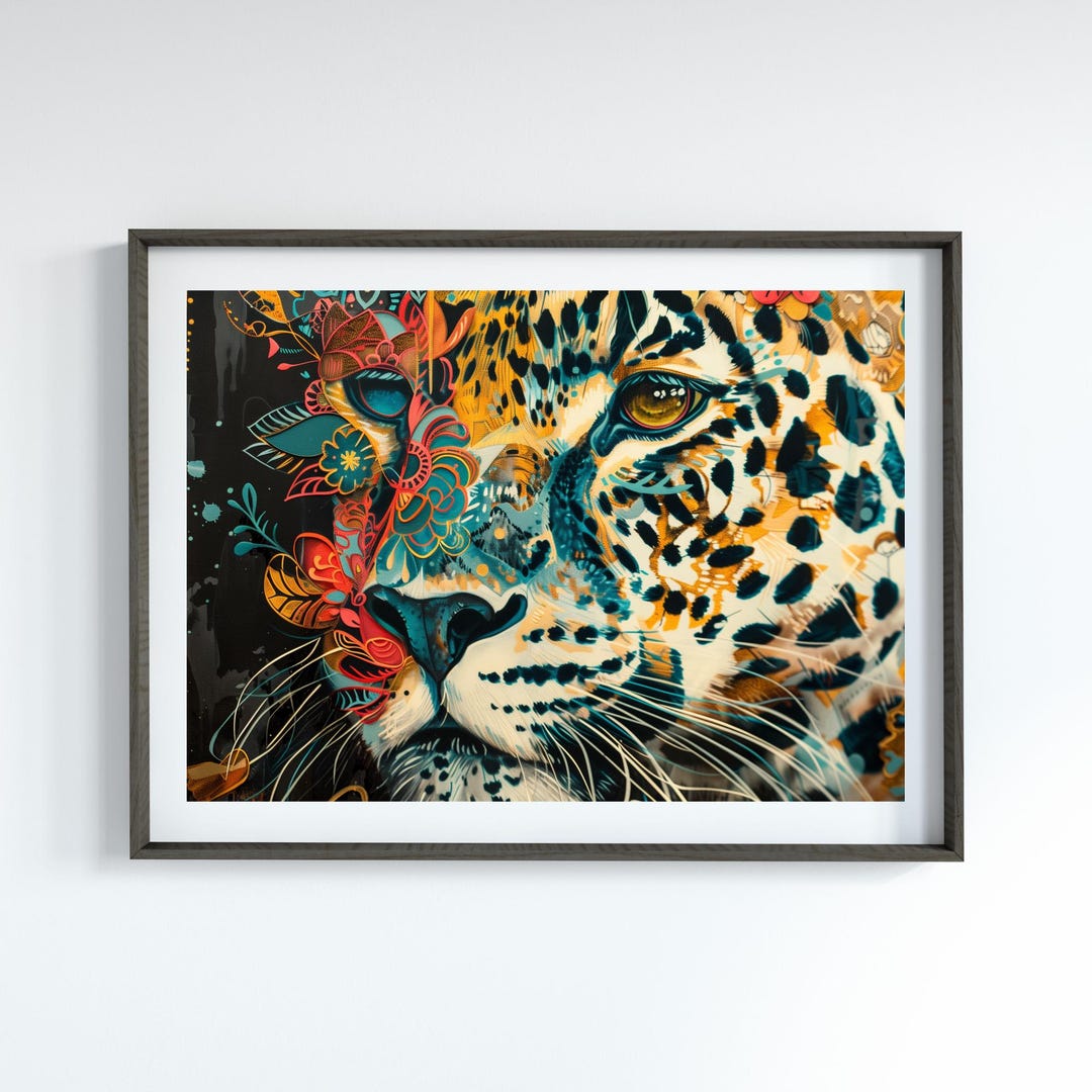 Abstract Animal Artwork of a Leopard Wildlife Portrait Mixed Media Art ...