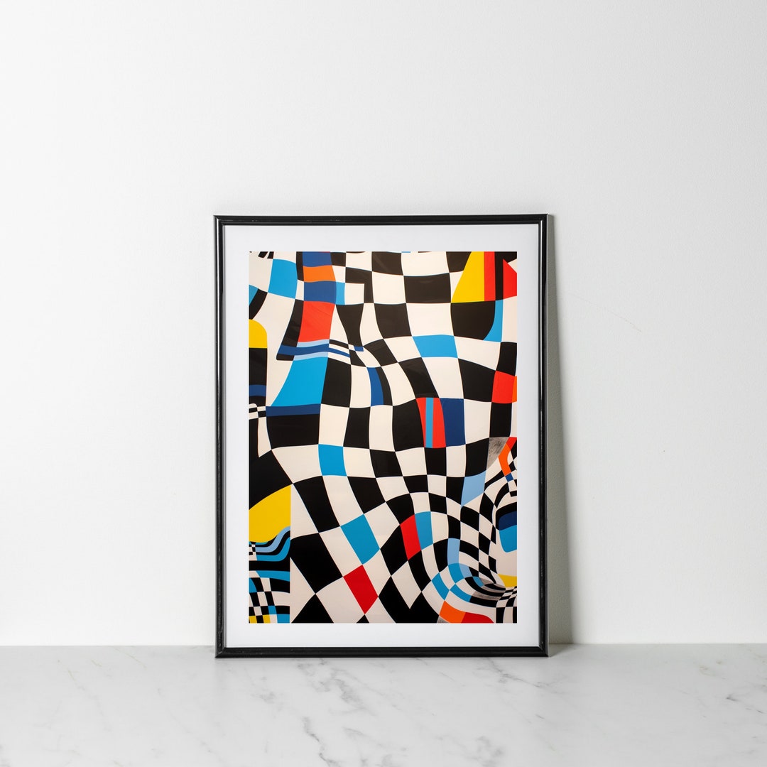 Checkered Artwork for Living Room Black and White Abstract Art ...