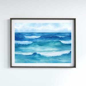 Ocean Wave Art for Coastal Decor Watercolor Painting Print Soft Blue ...