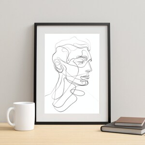 Continuous Line Art Man Face Drawing Sleek Modern Artwork Elegant Wall ...