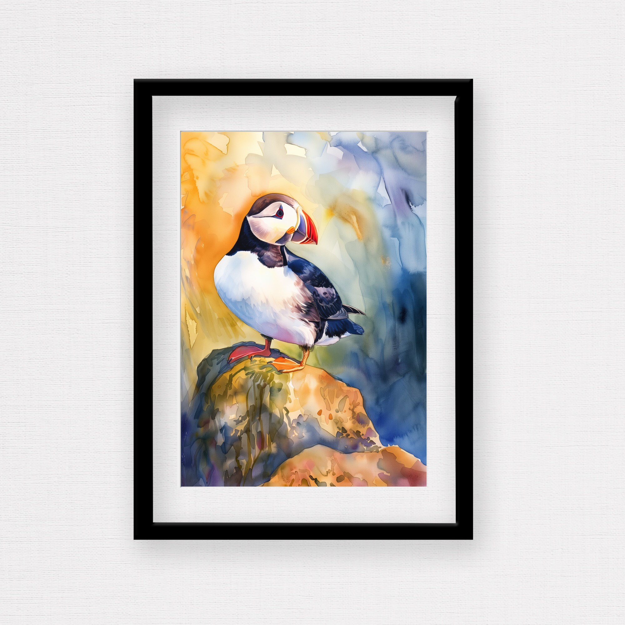 Puffin on Rock, Watercolor Painting, Aquatic Animals, Marine Life ...
