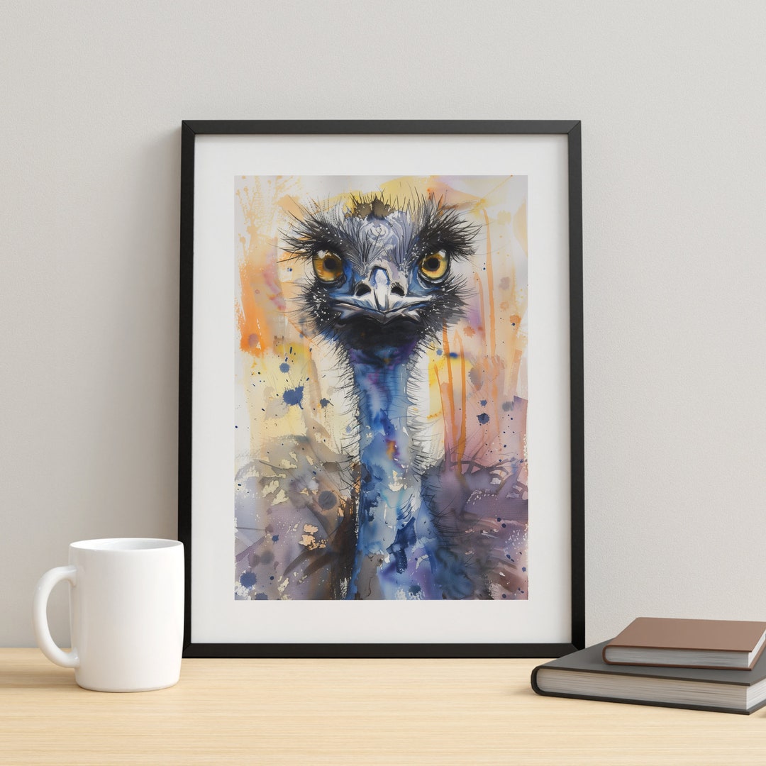 Emu, Australian Bird, Watercolor Painting, Wildlife Enthusiasts, Wall ...