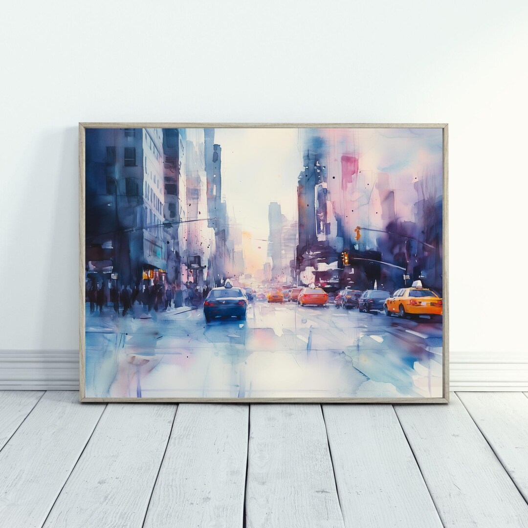 City Skyline Wall Art Watercolor Cityscape Print Urban Art for City ...