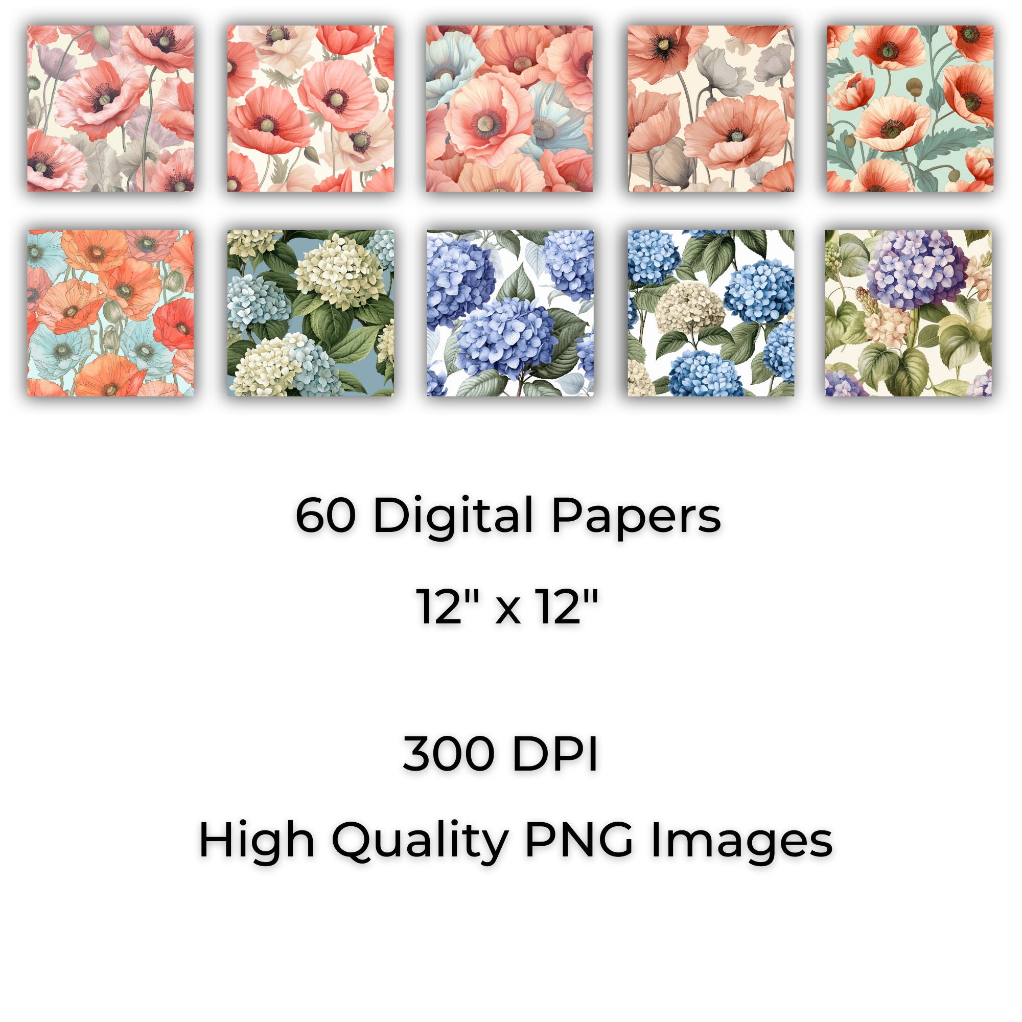 Floral Digital Paper, Digital Download, Clip Art, Colorful Illustration ...