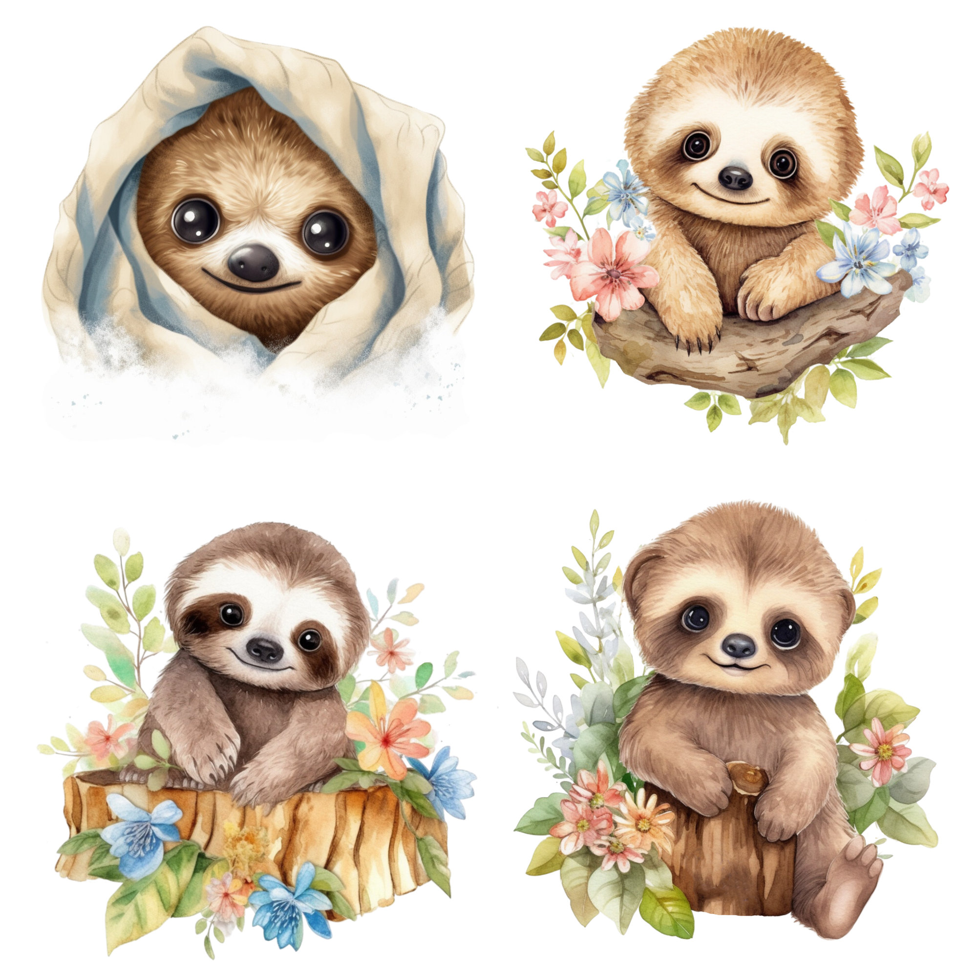 Baby Sloth Clip Art, 25 High Quality Images, Digital Download, Digital ...
