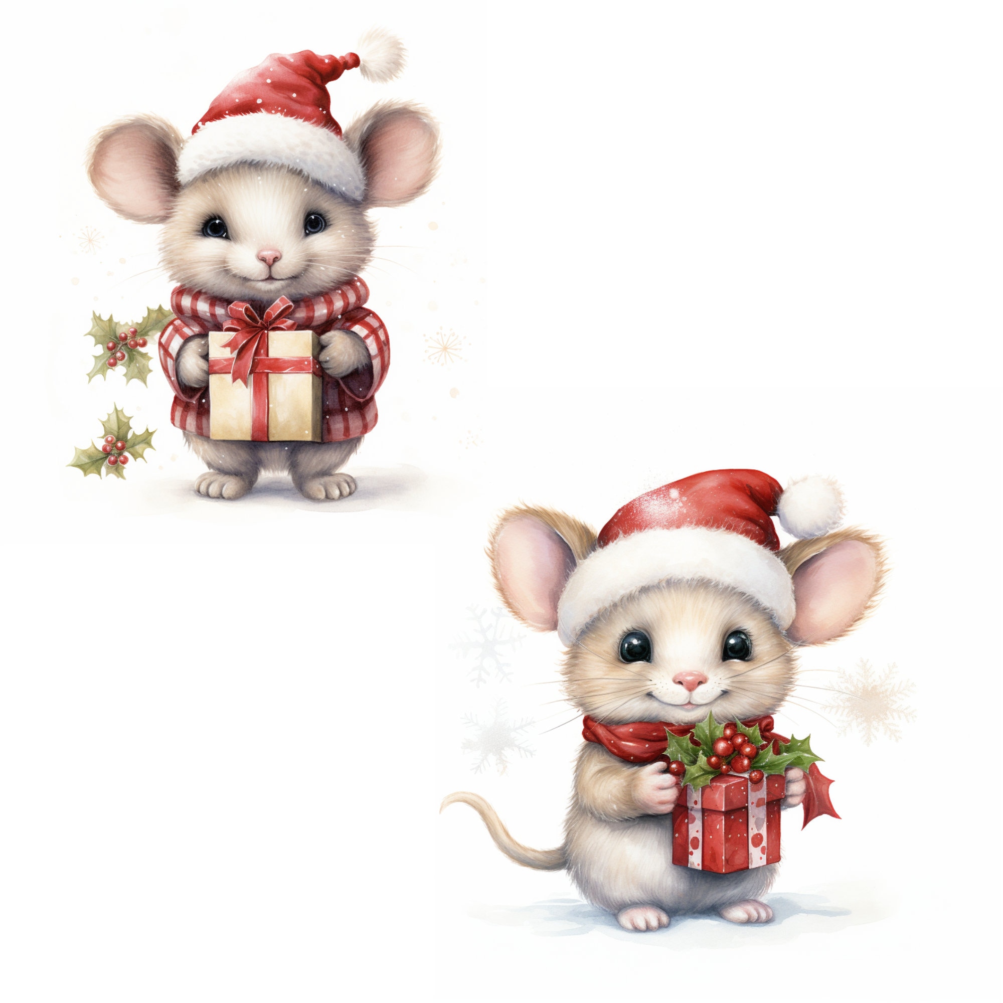Christmas Mice Clip Art, 10 High Resolution PNG Images, Digital ...