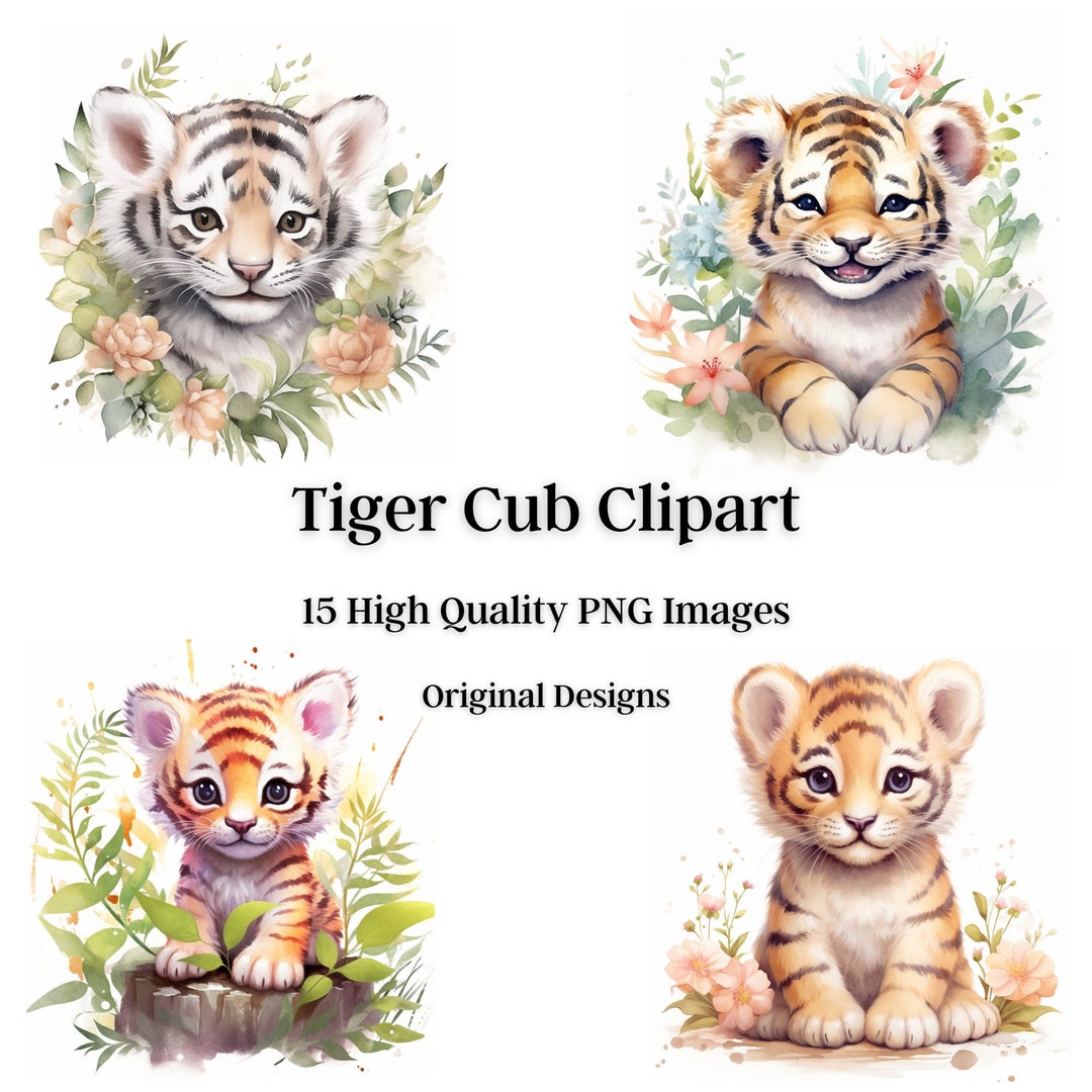 Cute Tiger Cub Clip Art, 15 High Quality Images, Digital Download ...